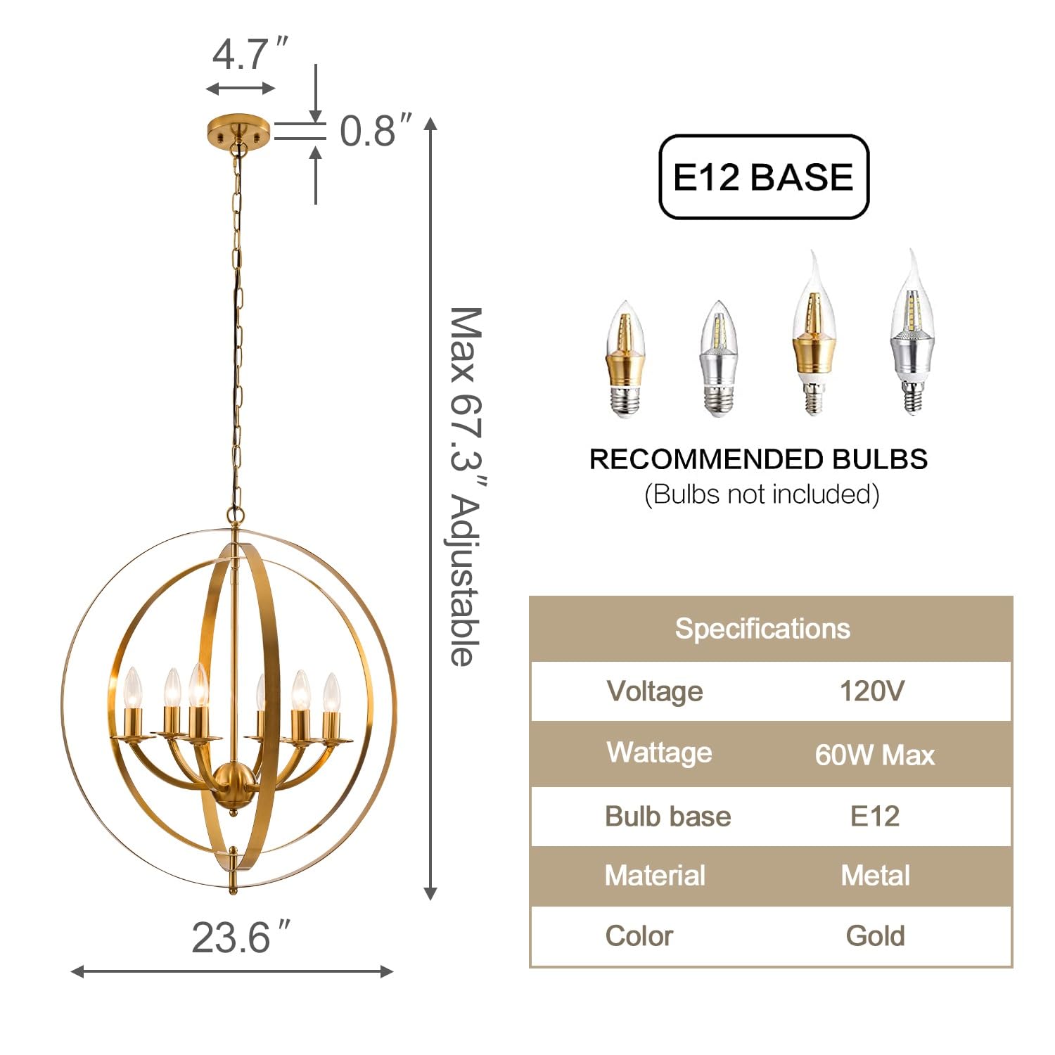 Hanging Lamp , Chandeliers,Gold Pendant Lights for Kitchen Island, Modern 6 Lights Globe Pendant Light Fixtures, Adjustable Orbits Ring Hanging Light, Farmhouse Ceiling Lights for Dining Room Bedroom