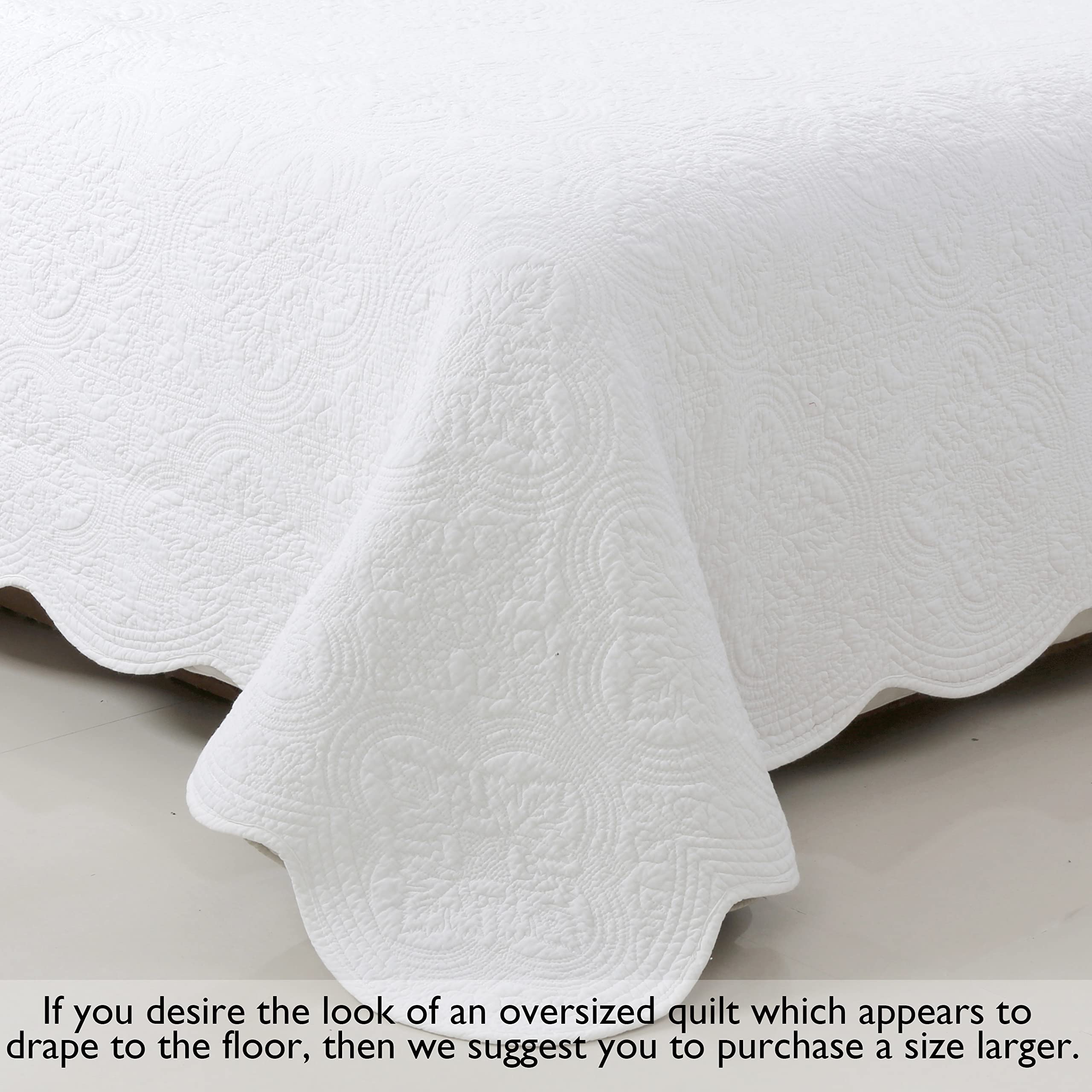 Cozy Line Home Fashions Victorian Medallion Solid White Embossed 100% Cotton Bedding Quilt Set,Reversible Bedspread, Coverlet (Blantyre - White, Oversized King - 3 Piece)