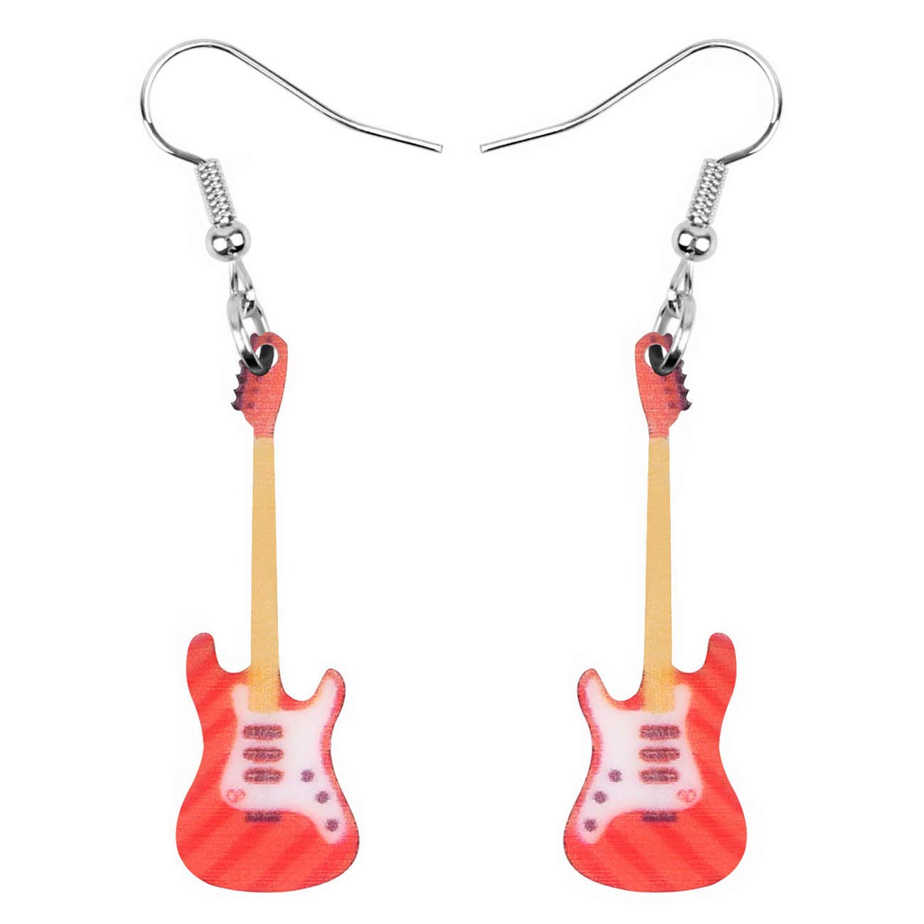 DUOWEI Cute Acrylic Music Bass Guitar Earrings Charms Dangle Drop Jewelry Gifts for Women Mom(Red)