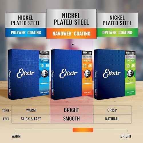 Elixir Strings, Electric Guitar Strings, Nickel Plated Steel with NANOWEB Coating, Longest-Lasting Bright Tone with Comfortable Feel, 6 String Set, Heavy 12-52
