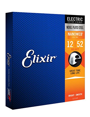 Elixir Strings, Electric Guitar Strings, Nickel Plated Steel with NANOWEB Coating, Longest-Lasting Bright Tone with Comfortable Feel, 6 String Set, Heavy 12-52