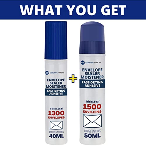 Envelope Moistener Sealer with Adhesive,dab n Seal, Stamp and Letter Glue licker, Fast Drying, Non Toxic, Squeezable Sealer-Ideal for envelopes,Stamps,Letters. 2 Pack, by Executive Supplies