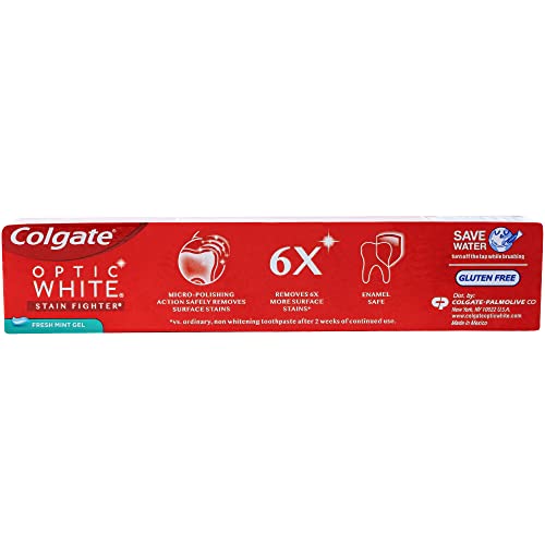 Colgate Optic White Toothpaste, Stain Fighter, Fresh Mint Gel, Travel Size 2.0 oz (Pack of 2)