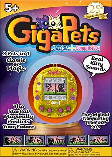 Top Secret Toys Giga Pets CompuKitty & StarCat Electronic Virtual Pet Toy, 2 Pets 1 Device, New Glossy Housing Shell, Classic 90s CompuKitty, 3D Pet Live in Motion