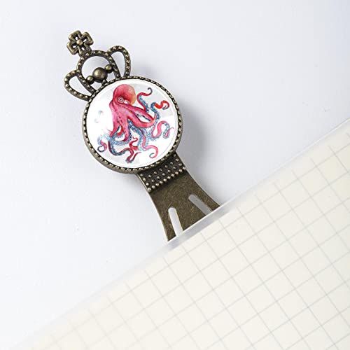 Octopus Ocean Sea 2 Packs Metal Book Pages Marks, Crown Shape Bookmarker Clip for Women Men Kids Classroom Boys Girls
