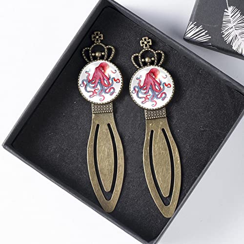 Octopus Ocean Sea 2 Packs Metal Book Pages Marks, Crown Shape Bookmarker Clip for Women Men Kids Classroom Boys Girls