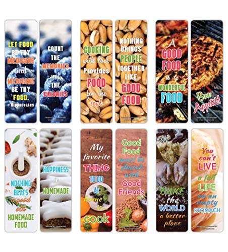 Creanoso Inspiring Sayings Food Lovers Series 2 Bookmarks (12-Pack) β Premium Gift Set β Awesome Bookmarks for Chefs, Cooks, Adult Men & Women β Six Bulk Assorted Bookmarks Designs