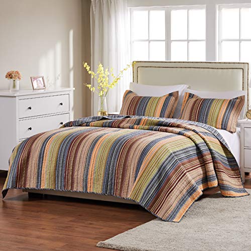 Greenland Home 100% Cotton Fashion Quilt Collection, Prewashed, Reversible Quilt Set, 3-Piece Full/Queen, Katy