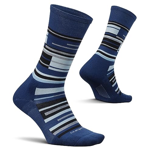 Feetures Everyday Max Cushion Crew Sock for Men - Moisture-Wicking Socks - Transit Blue, L (1 Pair)