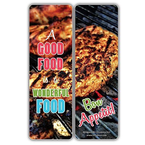 Creanoso Inspiring Sayings Food Lovers Series 2 Bookmarks (12-Pack) β Premium Gift Set β Awesome Bookmarks for Chefs, Cooks, Adult Men & Women β Six Bulk Assorted Bookmarks Designs