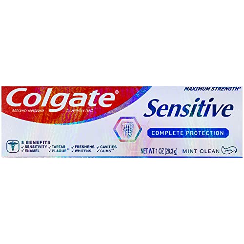 Colgate Sensitive Toothpaste, Maximum Strength, Clean Mint, Travel Size 1 oz (28.3g) - Pack of 12