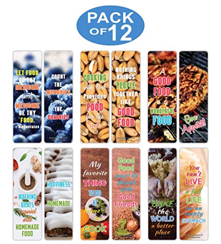 Creanoso Inspiring Sayings Food Lovers Series 2 Bookmarks (12-Pack) β Premium Gift Set β Awesome Bookmarks for Chefs, Cooks, Adult Men & Women β Six Bulk Assorted Bookmarks Designs