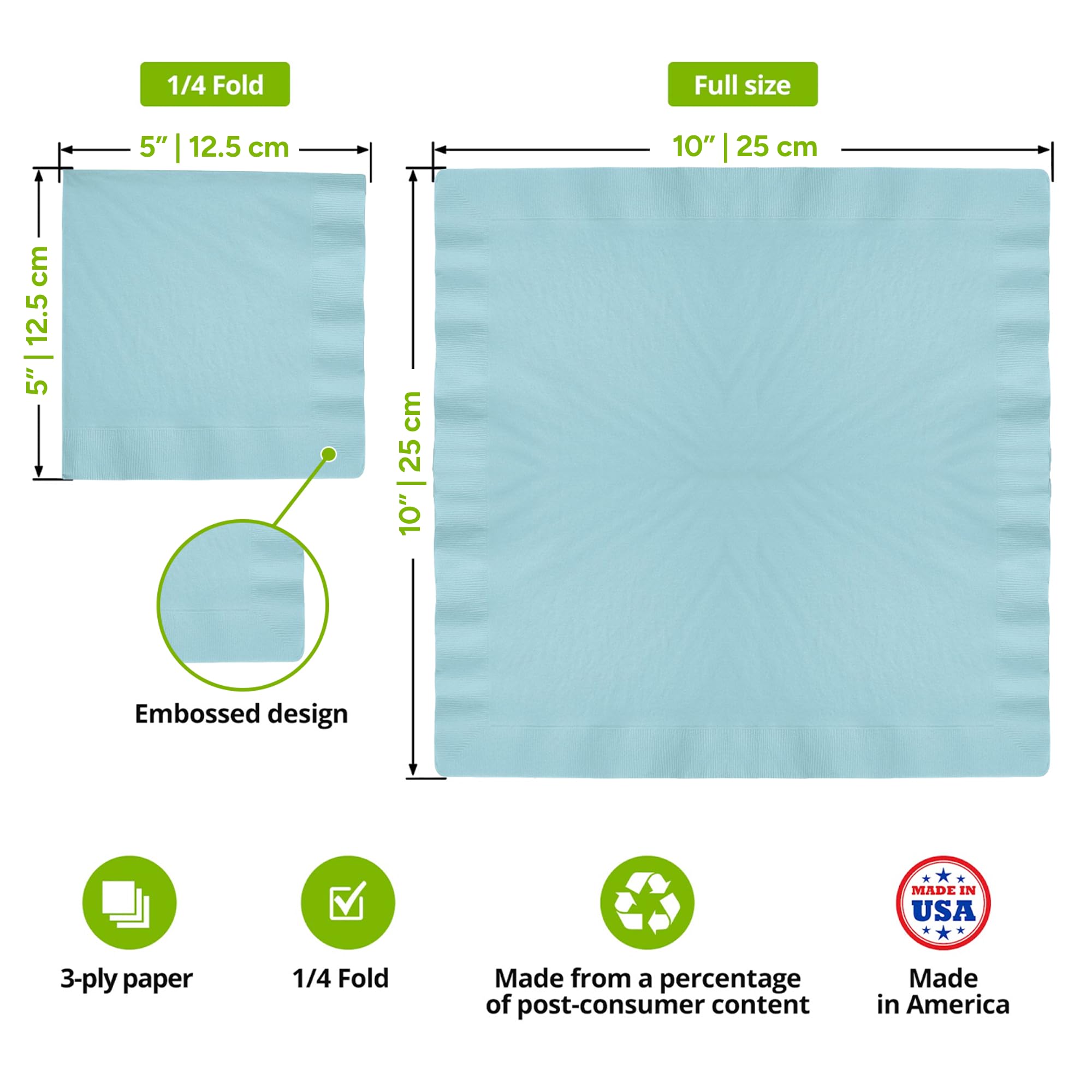 CUSINIUM [24 pcs 7" Pastel Blue Paper Dessert Plates with [50 pcs] 3-ply Pastel Blue Party Napkins
