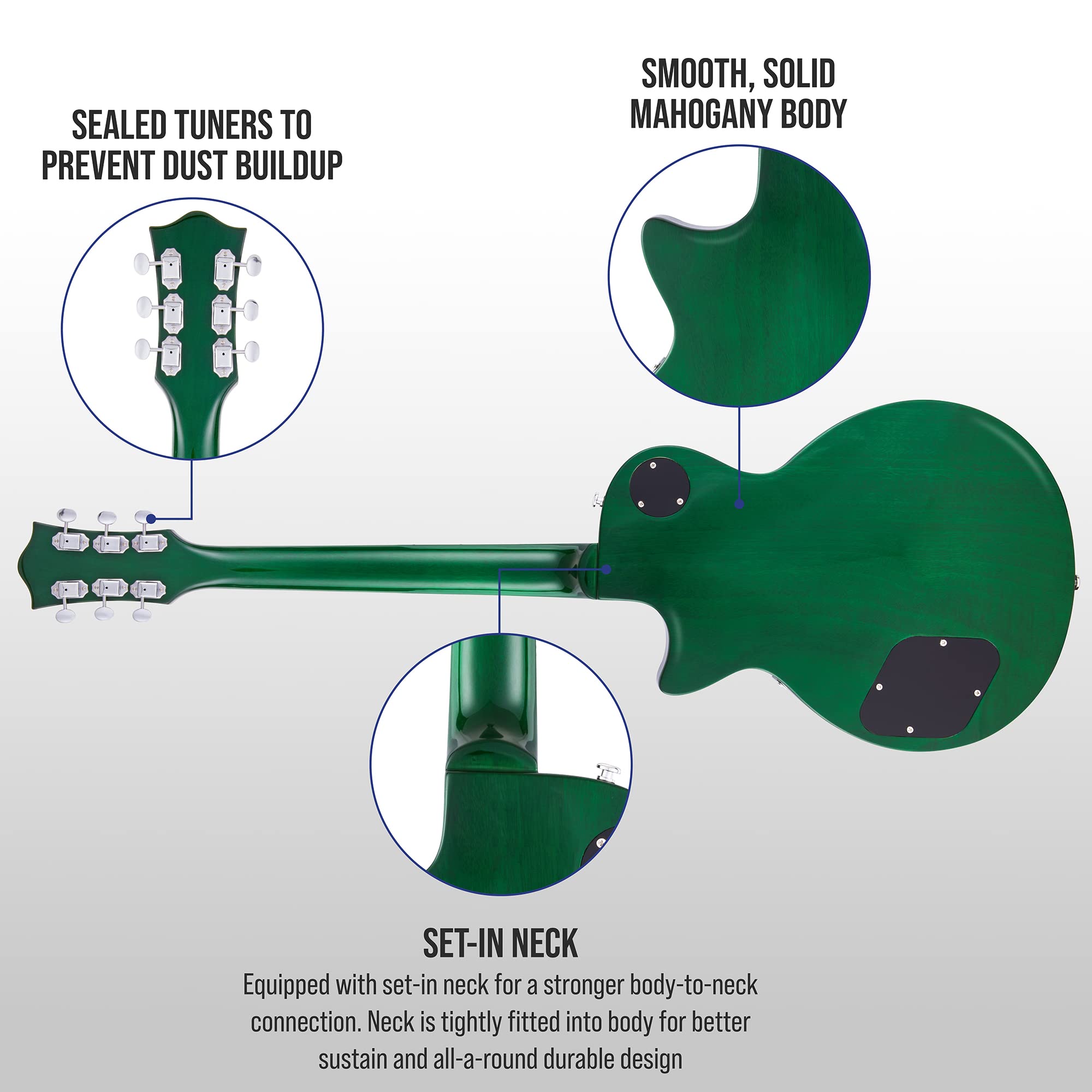 LyxPro 39” SB Series Electric Guitar, LP Style for Beginner, Intermediate & Pro Players Solid Body Guitar, Bonus 2-Pack of Picks, Mahogany Wood, Volume/Tone Controls, 3-Way Pickup - Green