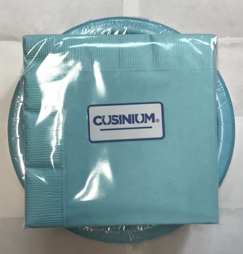 CUSINIUM [24 pcs 7" Pastel Blue Paper Dessert Plates with [50 pcs] 3-ply Pastel Blue Party Napkins