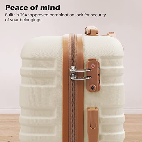 Coolife Suitcase Set 3 Piece Luggage Set Carry On Hardside Luggage with TSA Lock Spinner Wheels (Snow White, 3 piece set (DB/TB/20))