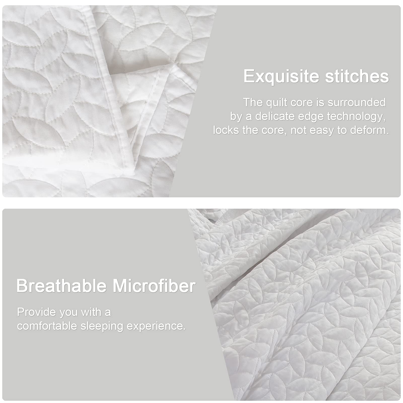 Hygge Hush Summer Quilt Set, Twin Size Pure White Leaves Pattern 2 Pieces Quilt Set, Oversized Modern Style Bedspread Set for All Season (1 Quilt & 1 Pillow Shams)