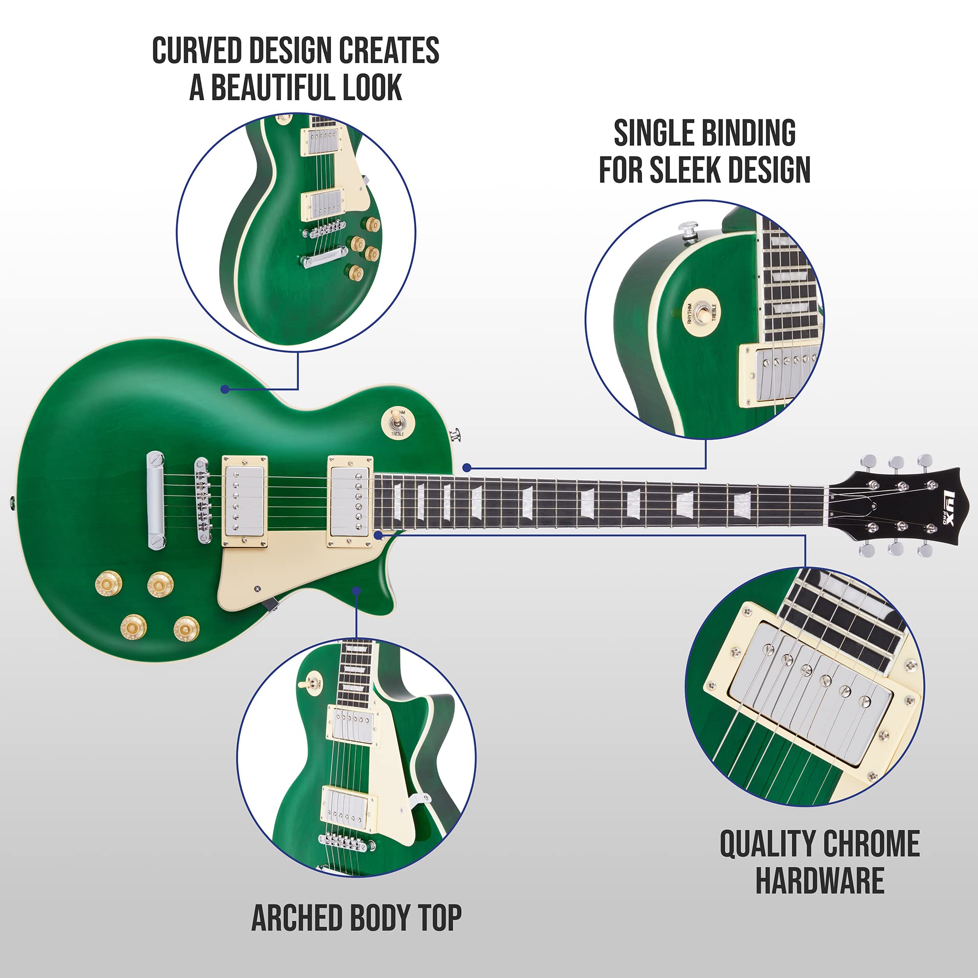 LyxPro 39” SB Series Electric Guitar, LP Style for Beginner, Intermediate & Pro Players Solid Body Guitar, Bonus 2-Pack of Picks, Mahogany Wood, Volume/Tone Controls, 3-Way Pickup - Green