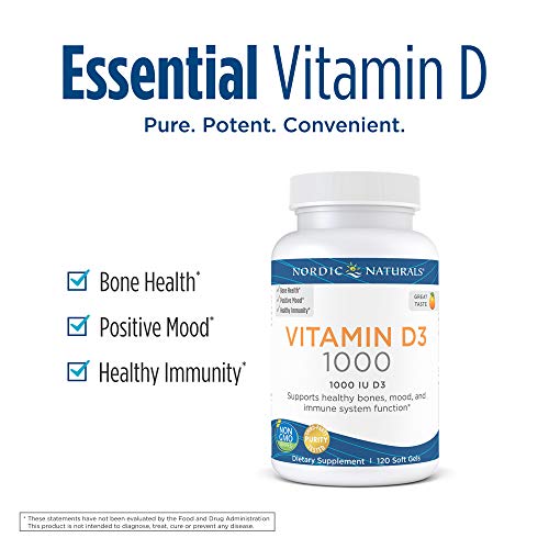 Nordic Naturals Vitamin D3 1000, Orange - 120 Mini Soft Gels - 1000 IU Vitamin D3 - Supports Healthy Bones, Mood & Immune System Function - Non-GMO - 120 Servings