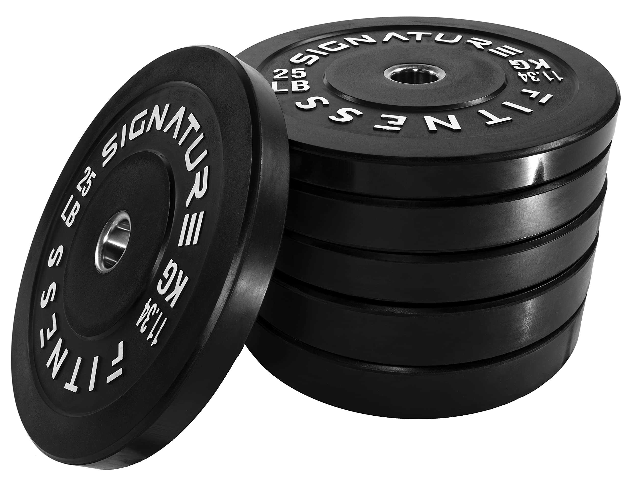 Fitvids 2" Olympic Bumper Plate Weight Plates with Steel Hub, 210LB Set (2X 25/35/45LB), Black, with 7FT Olympic Barbell (Chrome)