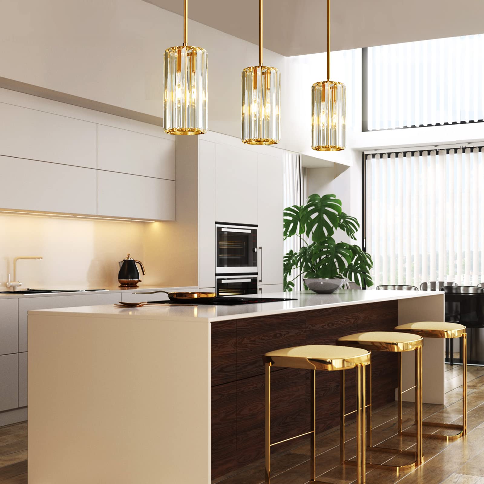 zhllmq Gold Pendant Lighting Modern Pendant Light Mini Crystal Chandeliers Adjustable Pendant Light Fixture for Kitchen Island Dinning Room Corridor Bedroom(Gold 3-Pack)