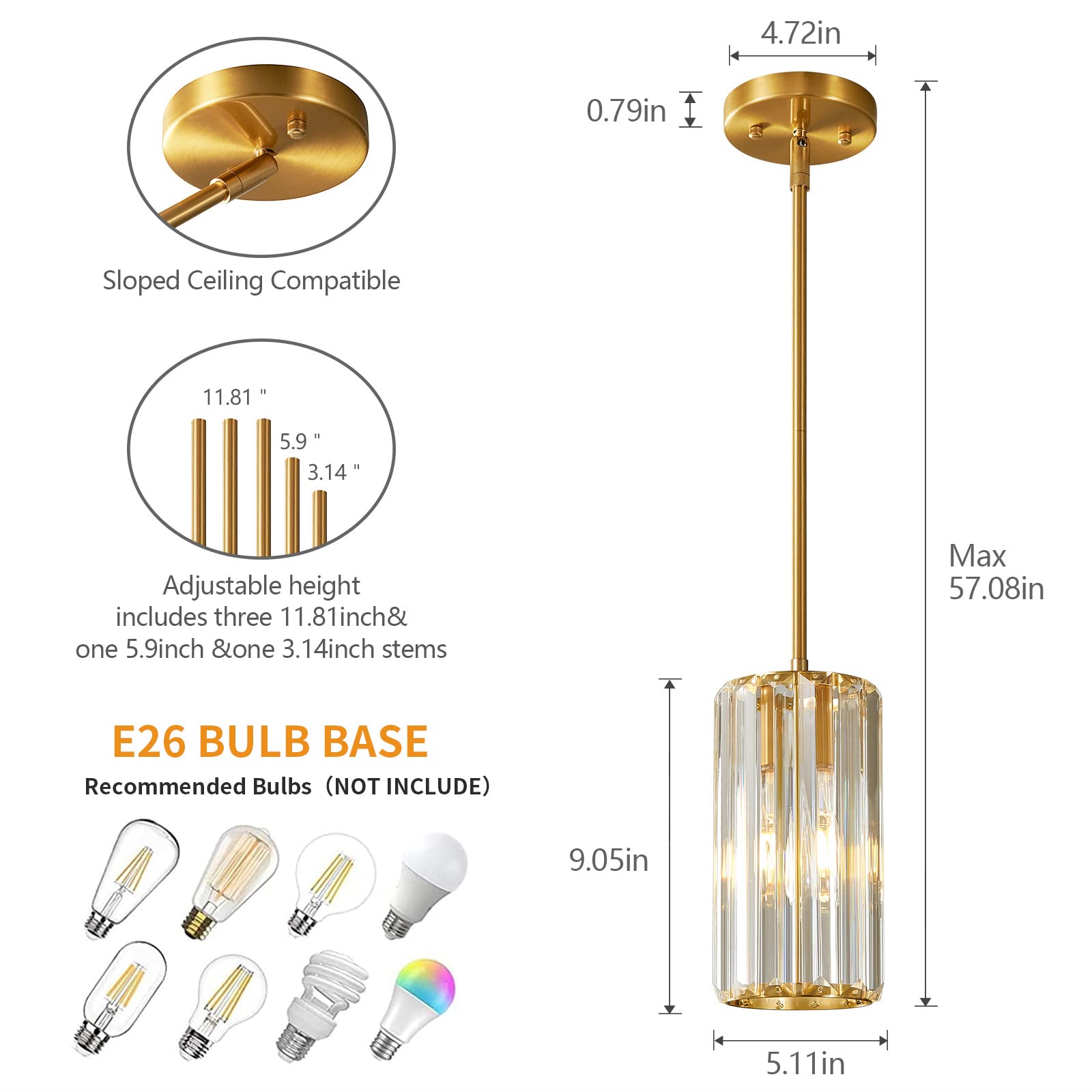 zhllmq Gold Pendant Lighting Modern Pendant Light Mini Crystal Chandeliers Adjustable Pendant Light Fixture for Kitchen Island Dinning Room Corridor Bedroom(Gold 3-Pack)