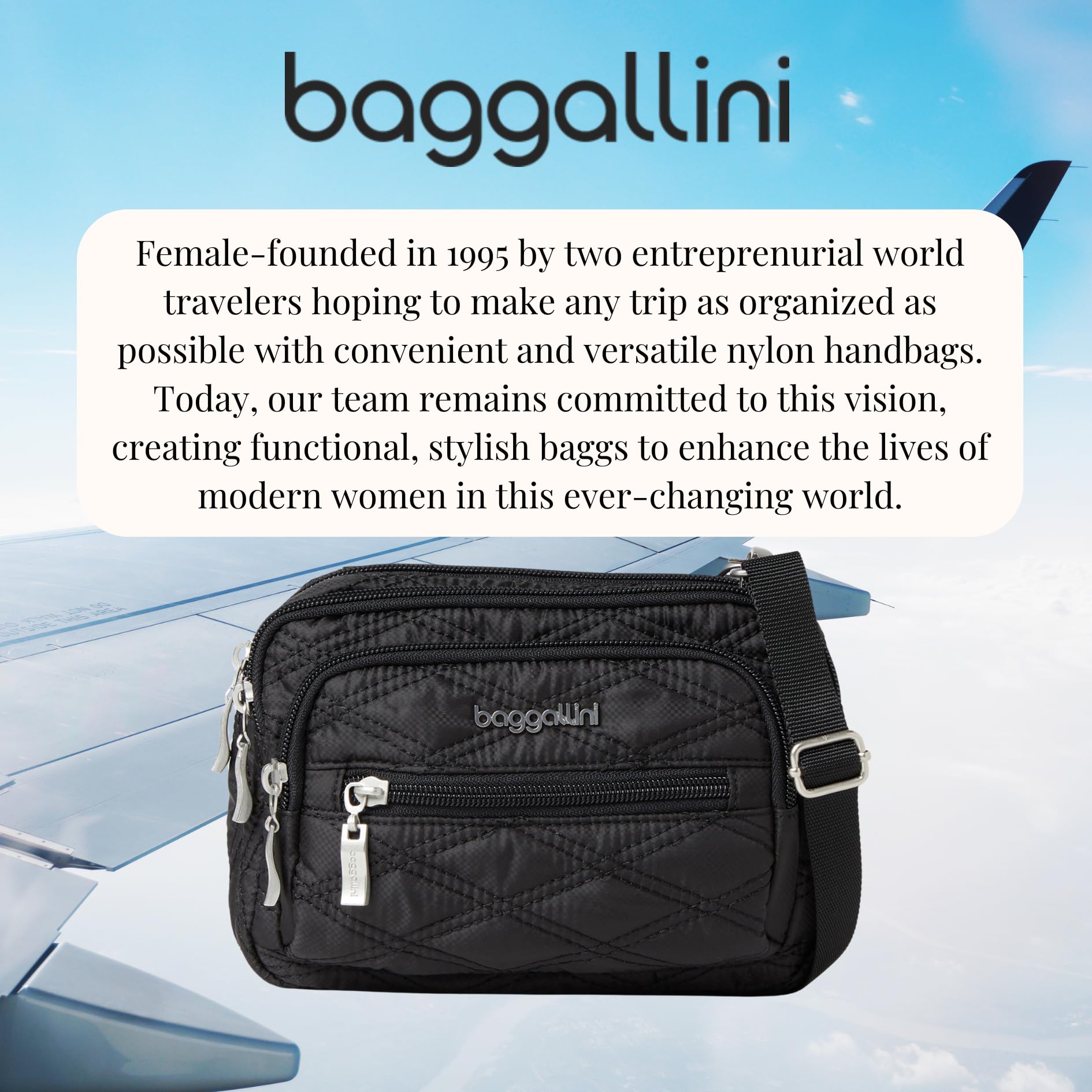 Baggallini womens Triple Zip Bagg, Black Quilt, One Size US