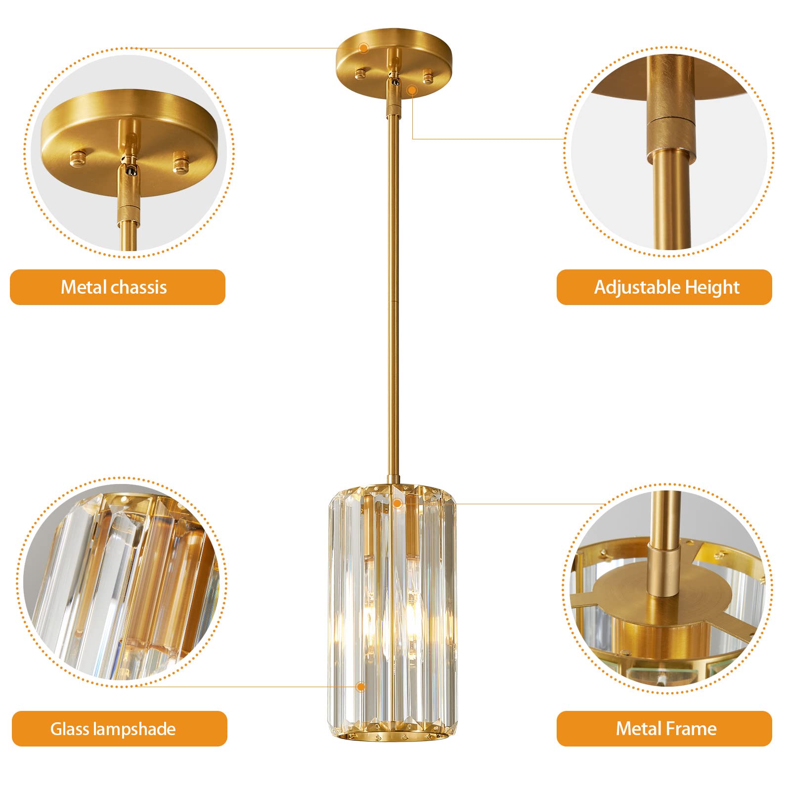 zhllmq Gold Pendant Lighting Modern Pendant Light Mini Crystal Chandeliers Adjustable Pendant Light Fixture for Kitchen Island Dinning Room Corridor Bedroom(Gold 3-Pack)