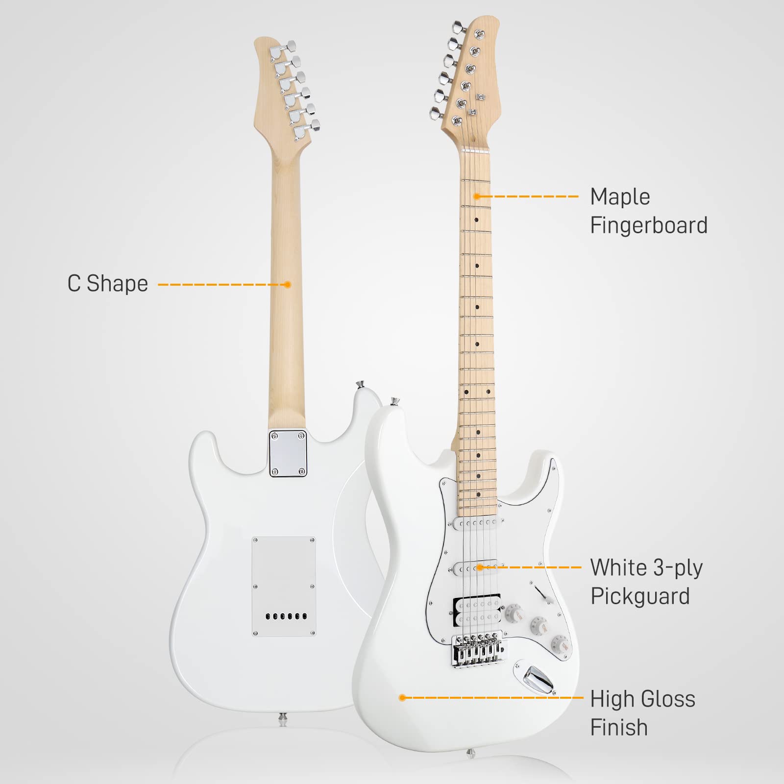 Ktaxon 39 Inch Electric Guitar Kit for Beginner, HSS Pickups 6 String Solid-Body Full Size Adults Electric Guitars W/Amplifier, Bag, Strap, Cable, Accessories - White