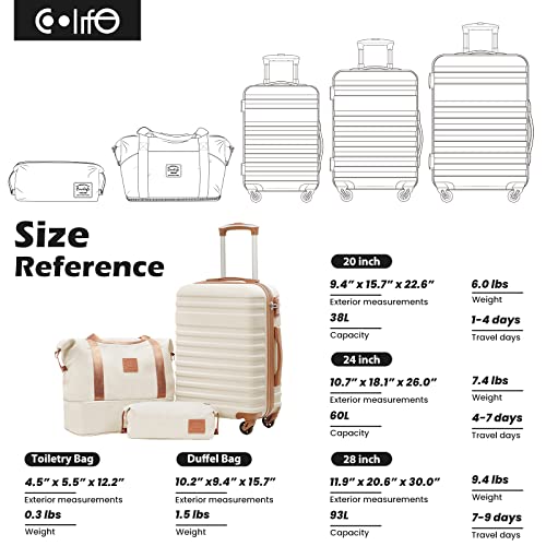Coolife Suitcase Set 3 Piece Luggage Set Carry On Hardside Luggage with TSA Lock Spinner Wheels (Snow White, 3 piece set (DB/TB/20))