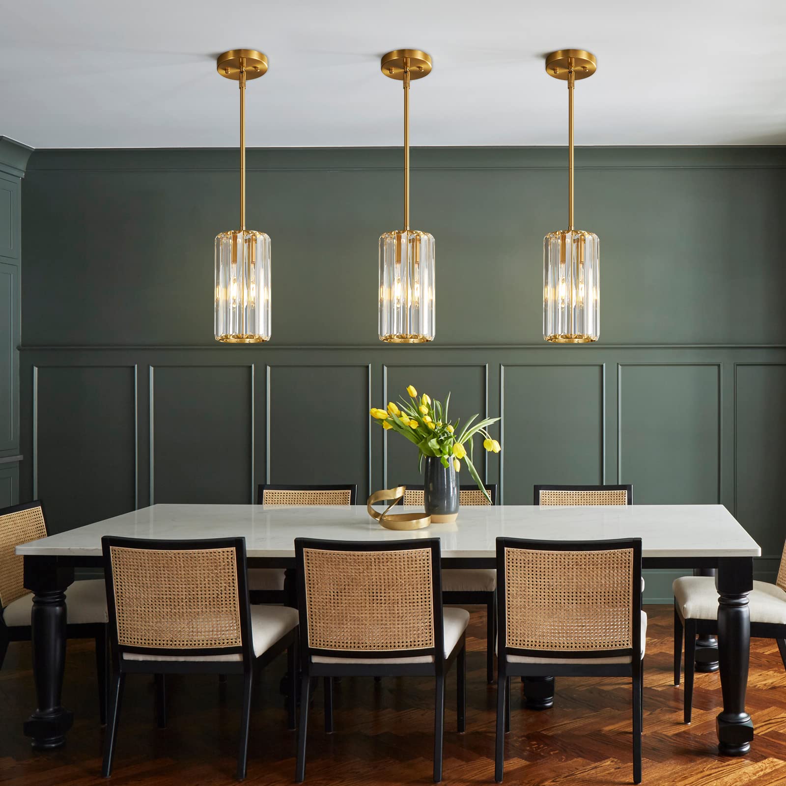 zhllmq Gold Pendant Lighting Modern Pendant Light Mini Crystal Chandeliers Adjustable Pendant Light Fixture for Kitchen Island Dinning Room Corridor Bedroom(Gold 3-Pack)