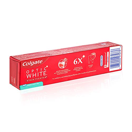 Colgate Optic White Toothpaste, Stain Fighter, Fresh Mint Gel, Travel Size 2.0 oz (56.6g) - Pack of 6