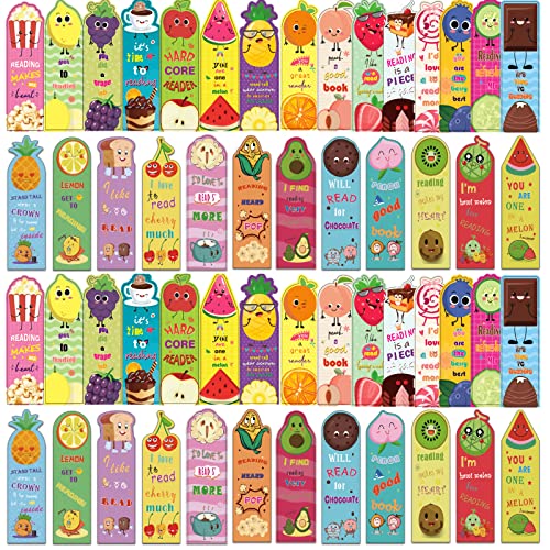 AUXHCYL 54pcs Bookmarks for Kids,Scented Bookmark Fruit Scratch and Sniff Bookmarks Colorful Book Marks Fruit Bookmarks 27 Styles for Students Reader