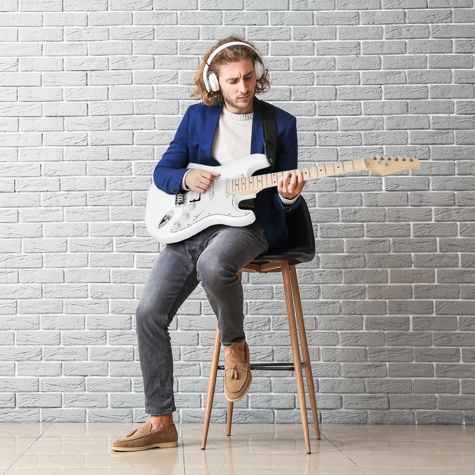 Ktaxon 39 Inch Electric Guitar Kit for Beginner, HSS Pickups 6 String Solid-Body Full Size Adults Electric Guitars W/Amplifier, Bag, Strap, Cable, Accessories - White