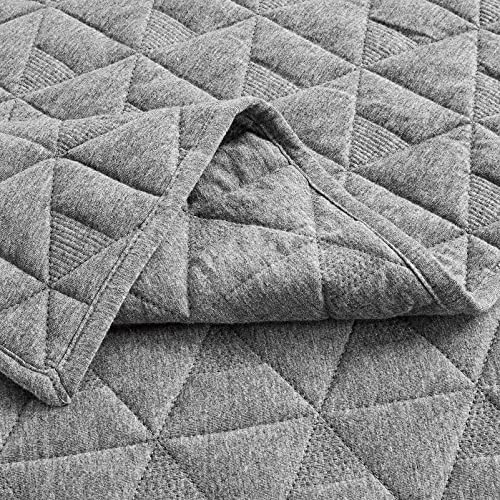 Sunshine Nicole Knit Quilt Set, Cotton Jersey Fabric for Face and Reverse, with Light Weight Soft Poly Fill, 3 Pieces Grey, Queen