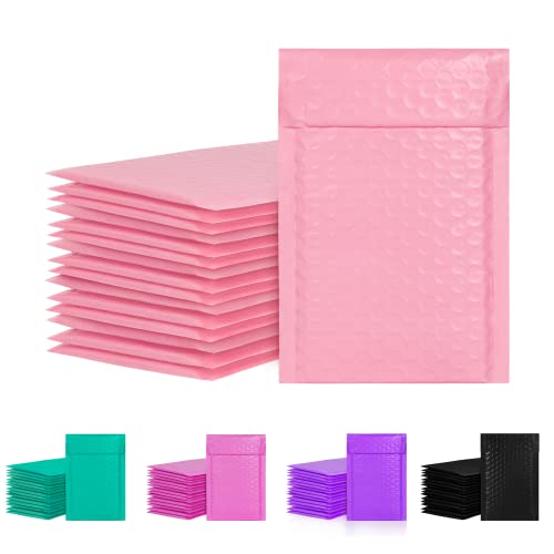 4 x 8 Inch Bubble Mailers 60 Pack, Self-Seal Poly Padded Envelope, Waterproof Shipping Bags for Small Business, Light Pink