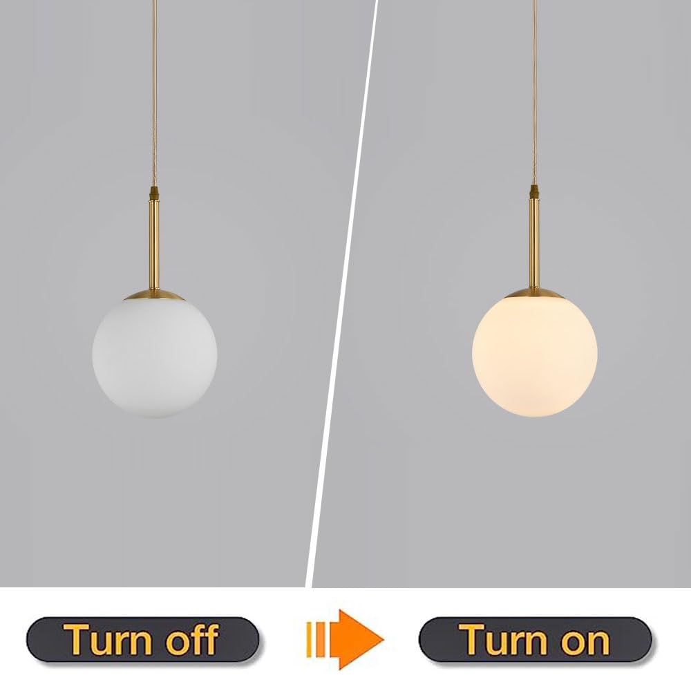 THINKBEEST White Globe Pendant Light Fixture with Glass Lampshade, Gold Decor Hanging Lamp, Minimalist Style Hanging Light E26/E27 Base, 59in Wire Adjustable Chandelier for Living Room, Foyer