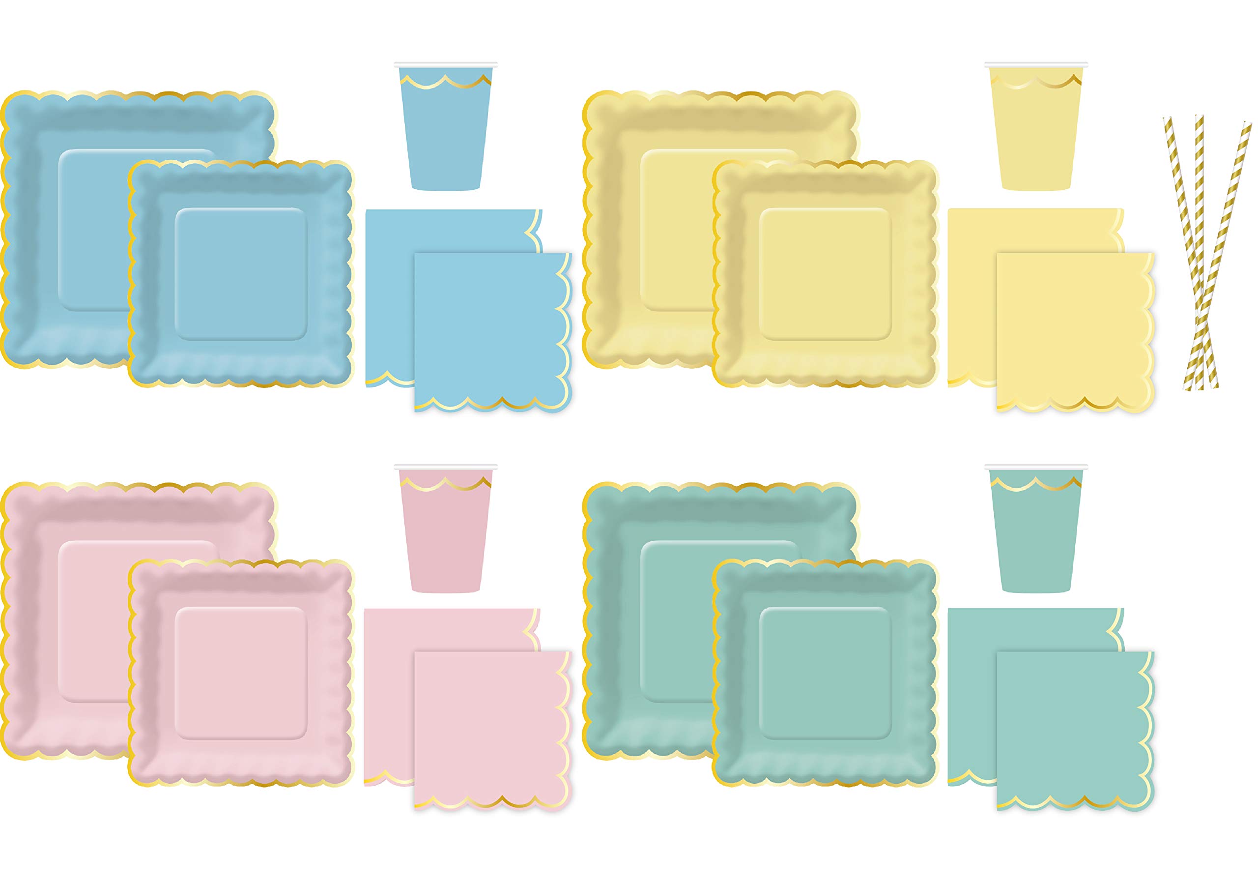 Serves 24 Scalloped Pastel Party Set 24-10 Inch Plates 24-7 Inch Plates 24 Lunch Napkins 24 Beverage Napkins 24 Cups - 12 Ounce cups