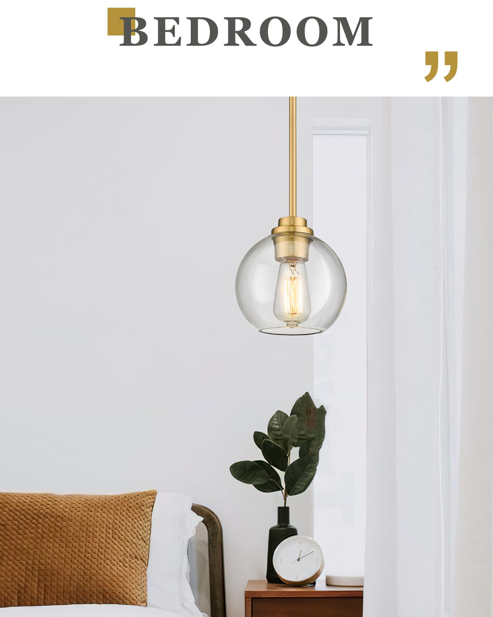 Audickic Pendant Lights Kitchen Island, Modern Gold Pendant Light with Clear Glass Globe Shade, Farmhouse Hanging Light Fixtures for Dining Room Entryway, AD-22280-1P-GD-C