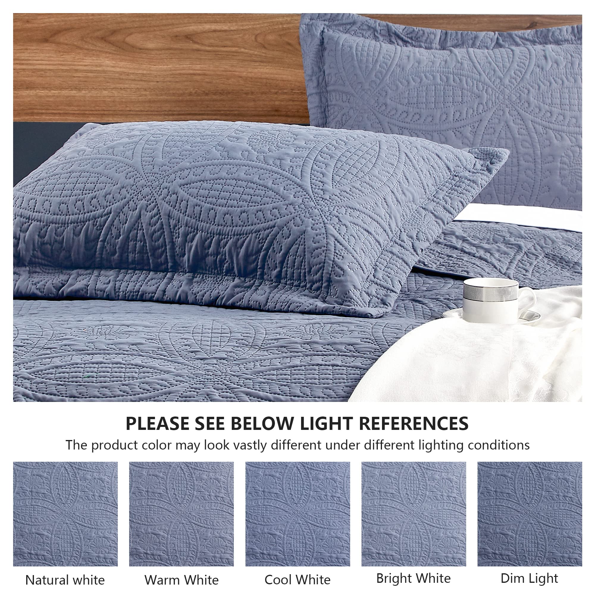 Love's cabin Quilts for Queen Bed Blue Bedspreads - Soft Bed Summer Quilt Lightweight Microfiber Bedspread- Modern Style Coin Pattern Coverlet for All Season - 3 Piece (1 Quilt, 2 Pillow Shams)