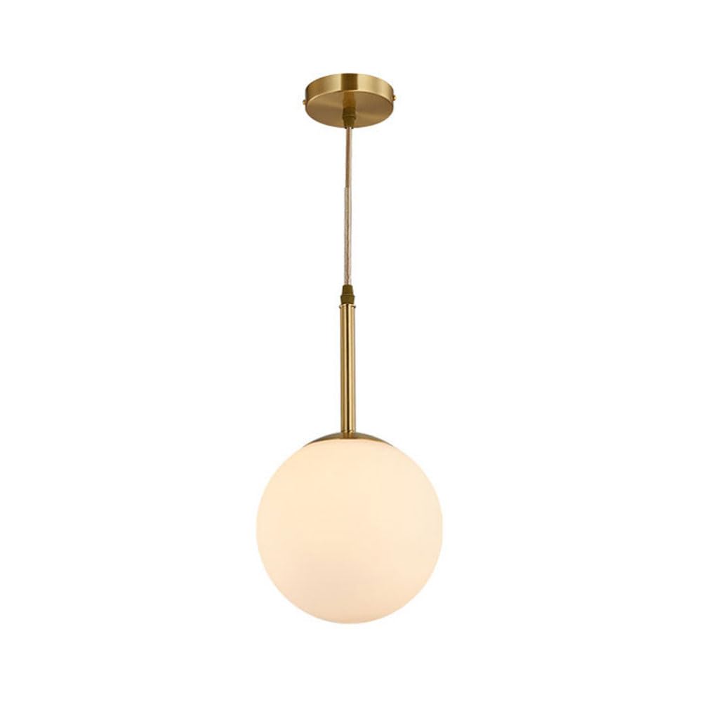 THINKBEEST White Globe Pendant Light Fixture with Glass Lampshade, Gold Decor Hanging Lamp, Minimalist Style Hanging Light E26/E27 Base, 59in Wire Adjustable Chandelier for Living Room, Foyer