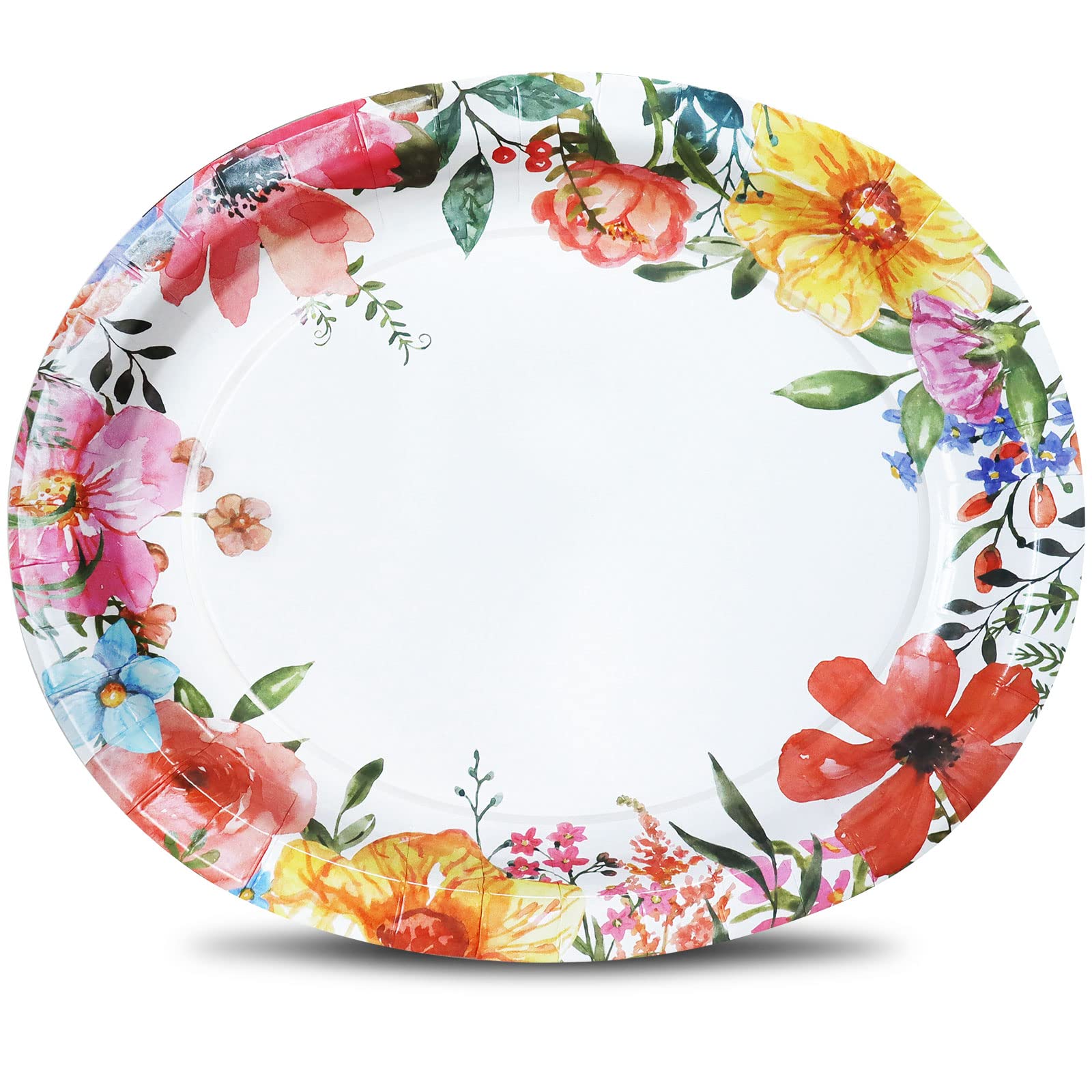 Boosolo Floral Paper Plates Party Supplies Bulk,Spring Floral Bridal Shower Decorations,12 in Large Oval Disposable Party Plates for Mothers Day Wedding Spring Tea Party Decor …