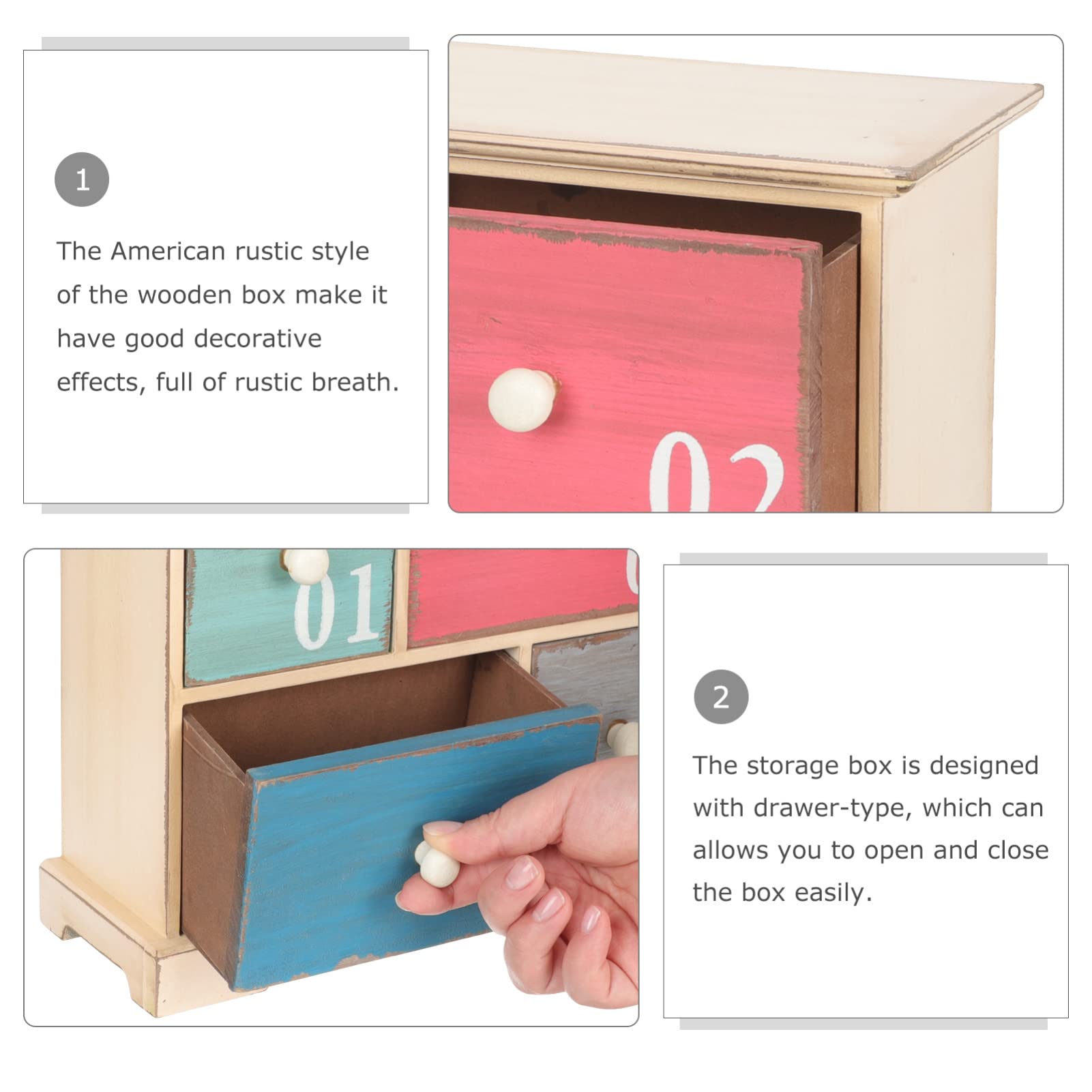 Zerodeko Cabinet Dresser Covered Makeup Organizer Makeup Vanity Desk Dresser Makeup Organizer Desk Storage Drawer Apothecary Cosmetic Holder Rustic Wood Storage Box Dressing Table