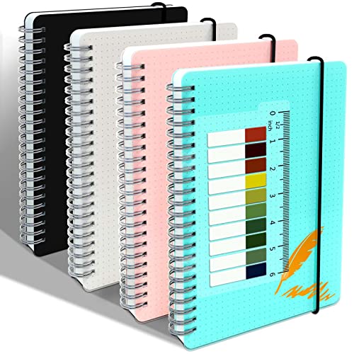 Yiozojio Dotted Spiral Notebook, 4 Pack-A5 Bullet Dotted Journal Spiral Notebook,640 Pages Total,100gsm Thick Paper,Spiral Bullet Journals for Work and Study or Notes(Blue,Pink,Transparent,Black)