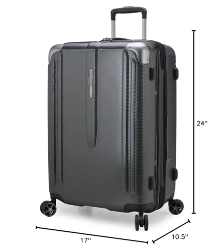 Traveler's Choice New London II Hardside Expandable Spinner Luggage, Gray, Checked-Medium 26-Inch