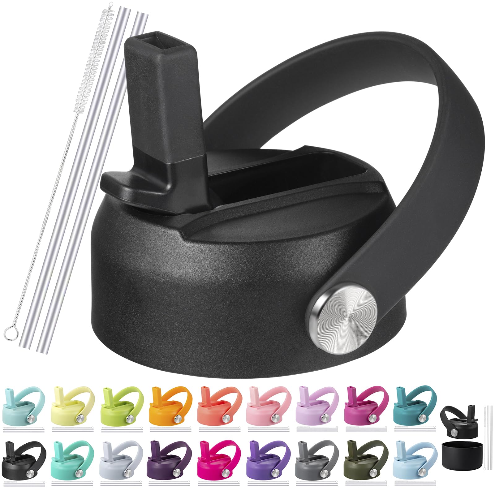 RRegeny Straw Lid for Hydro Flask Wide Mouth 32 40 oz, Straw Lids with Flexible Handle and Straws Compatible with HydroFlask, Replacement Sports Flex Cap Wide Mouth Top 32 40 oz