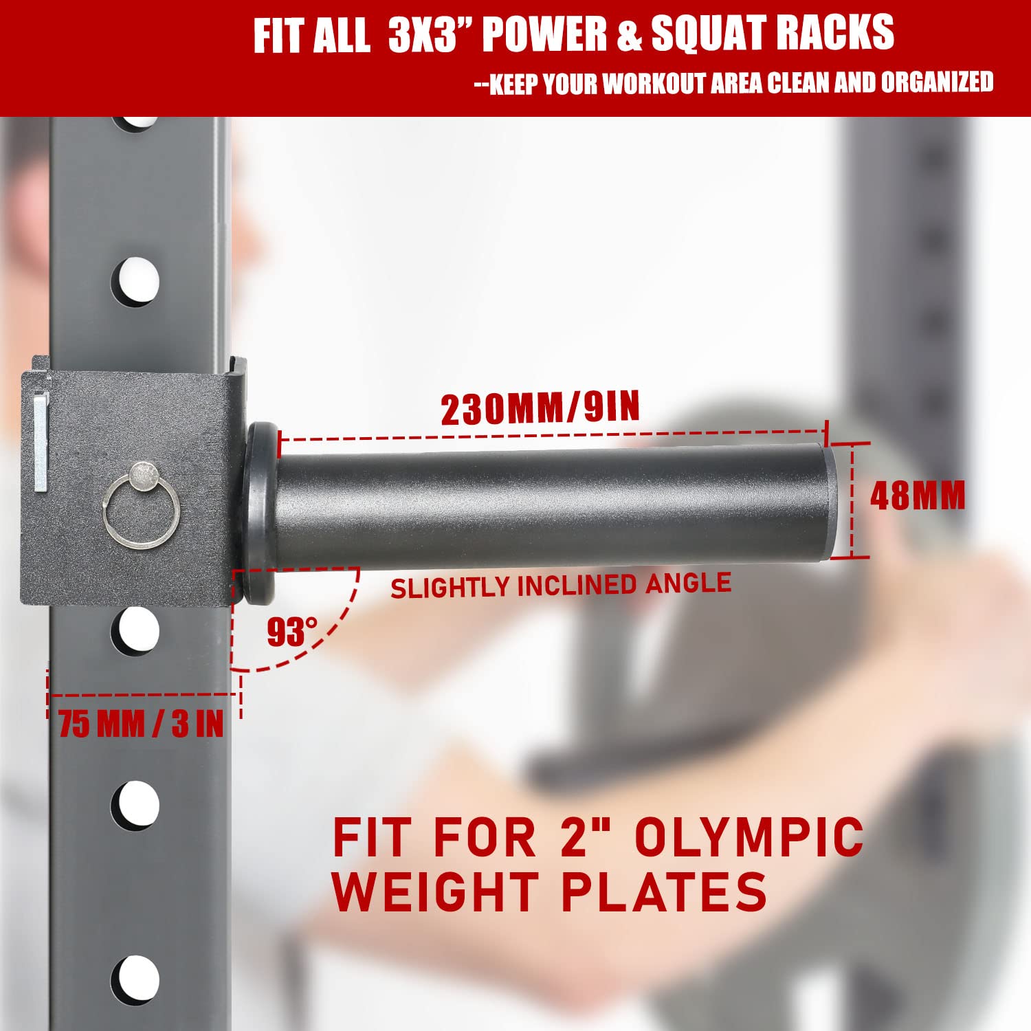 SYL Fitness Olympic Weight Plates Holder Power Rack Attachment Weights Storage Rack, Fit 3x3" Rack (All Hole Size)