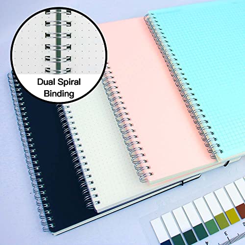 Yiozojio Dotted Spiral Notebook, 4 Pack-A5 Bullet Dotted Journal Spiral Notebook,640 Pages Total,100gsm Thick Paper,Spiral Bullet Journals for Work and Study or Notes(Blue,Pink,Transparent,Black)