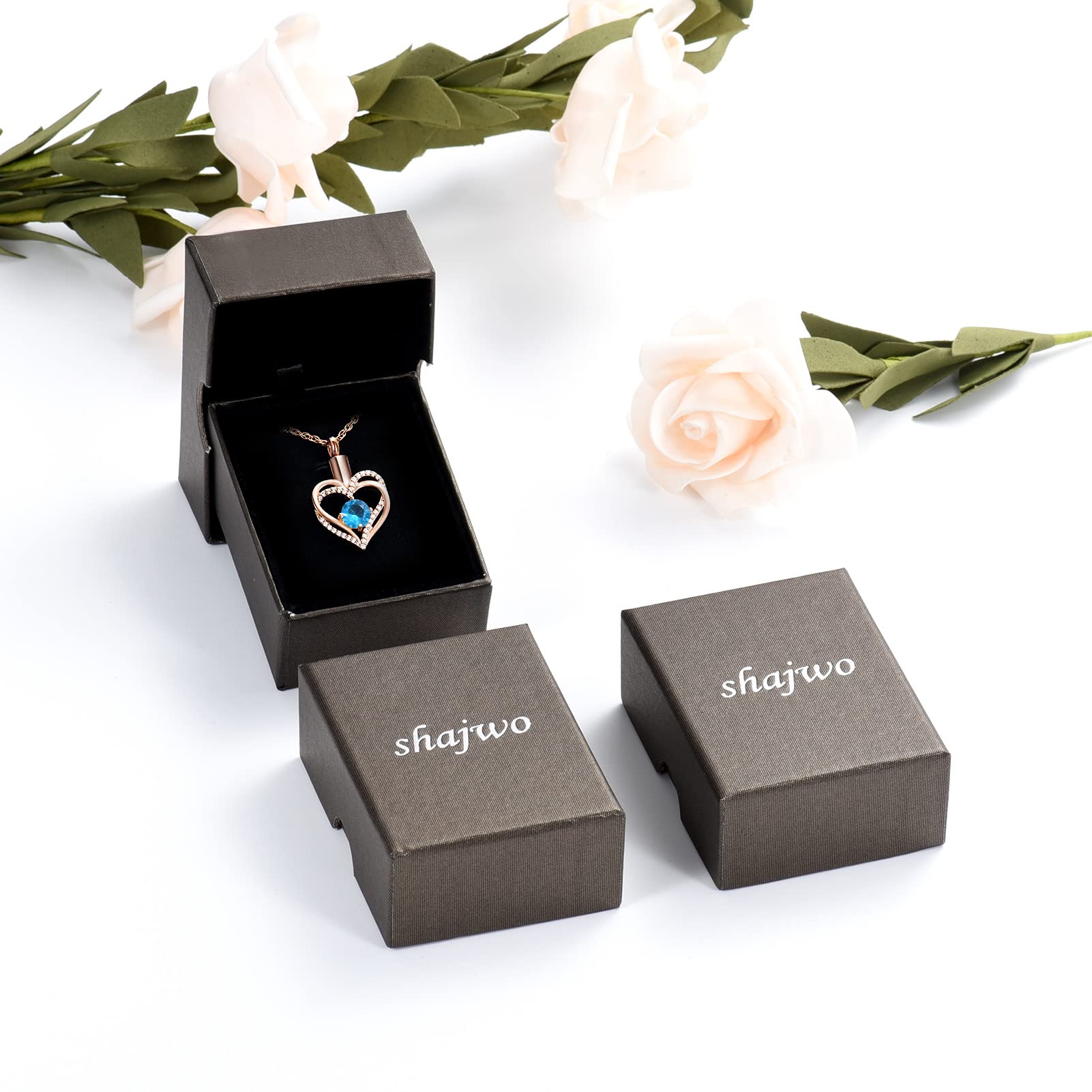 shajwo Cremation Jewelry Heart Urn Necklace for Ashes for Women Gilrs Memorial Keepsake Birthstone Pendant,Rose Gold-Light Blue