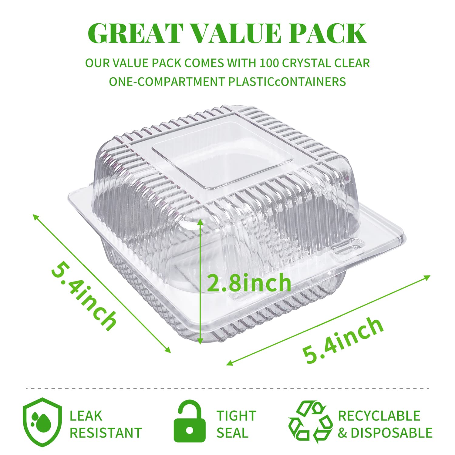 Jaojaopn 150 Pcs Disposable Clamshell Food Container with Lid, Square Hinged Food Containers Cake Slice Containers For Salads Desserts Burgers. (5.3x 4.7 x 2.8)